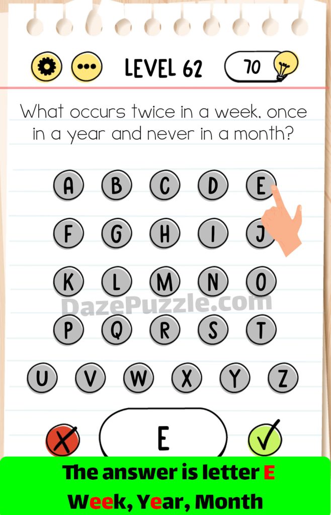 Brain Test Level 62 What occurs twice in a week