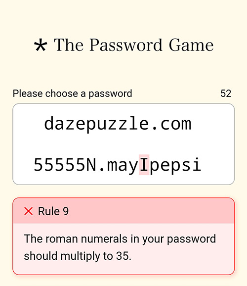 The Password Game Rule 9 The Roman Numerals In Your Password Should