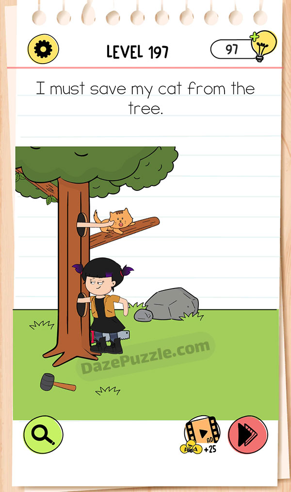 Brain Test 4 Level 197 I must save my cat from the tree