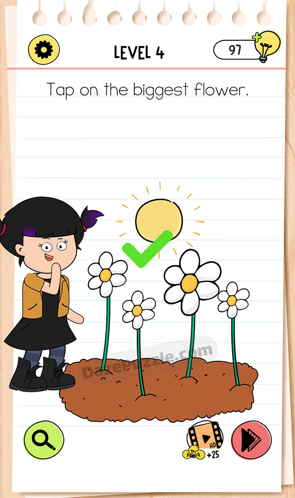 Brain Test 4 Level 4 Tap on the biggest flower