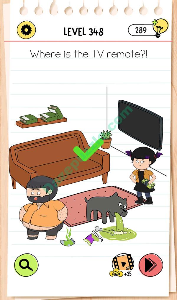 Brain Test 4 Level 348 Where is the TV remote Answer