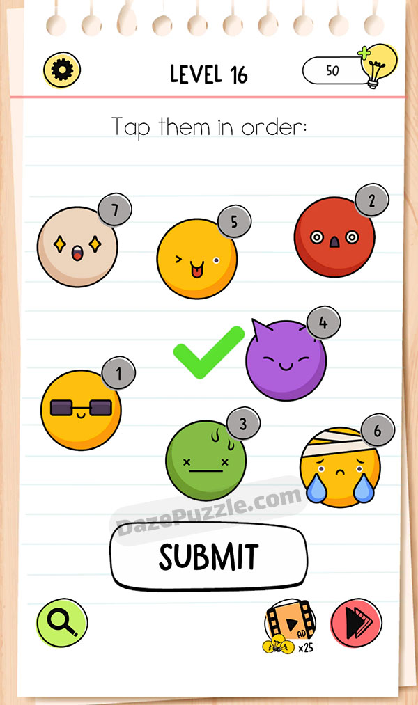 Brain Test All-Star Level 16 Tap them in order Answer