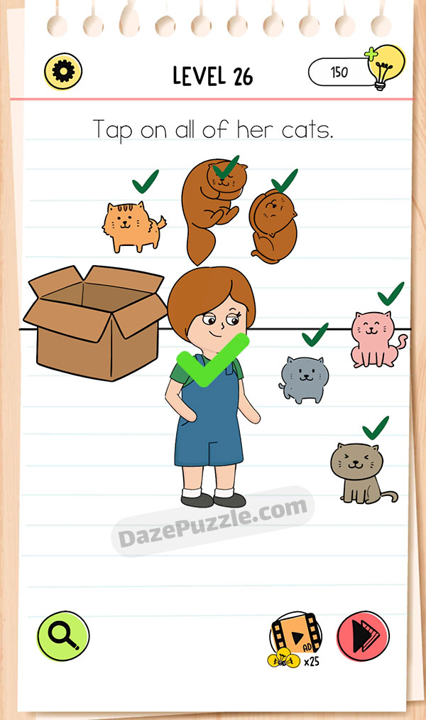 Brain Test All-Star Level 26 Tap on all of cats Answer