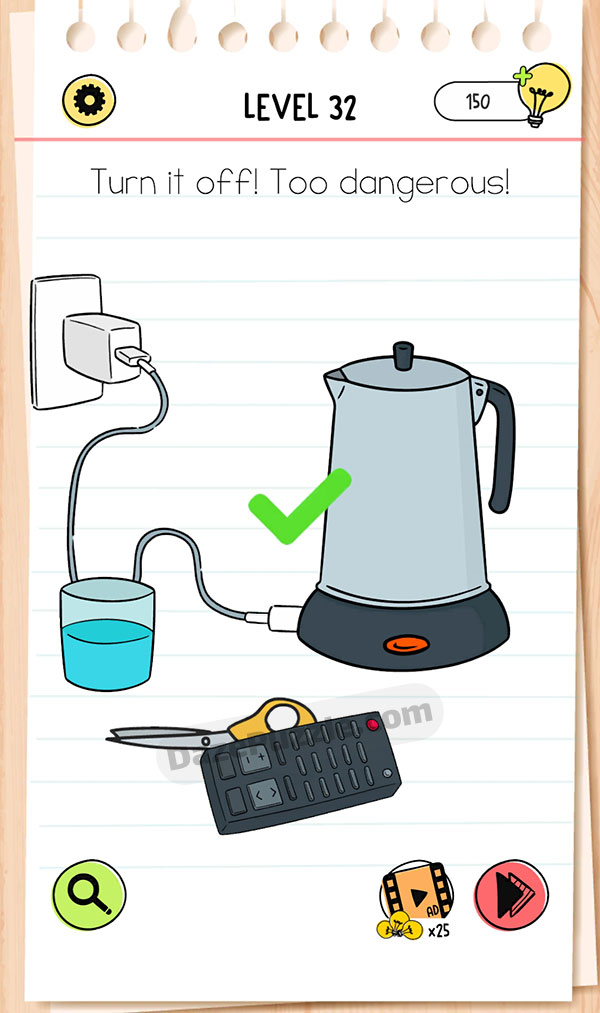 Brain Test All-Star Level 32 Turn it off! Too dangerous Answer