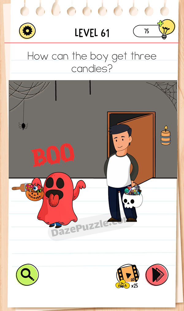 Brain Test All-Star Level 61 How can the boy get three candies Answer
