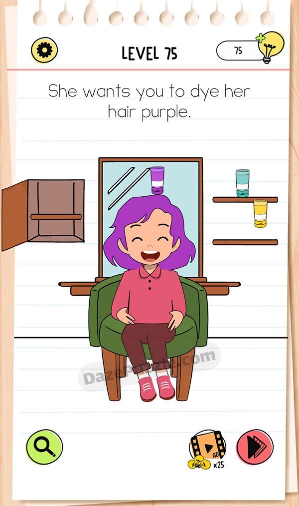 Brain Test All-Star Level 75 She wants you to dye her hair purple Answer