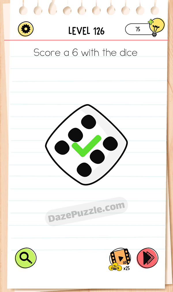 Brain Test All-Star Level 126 Score a 6 with the dice