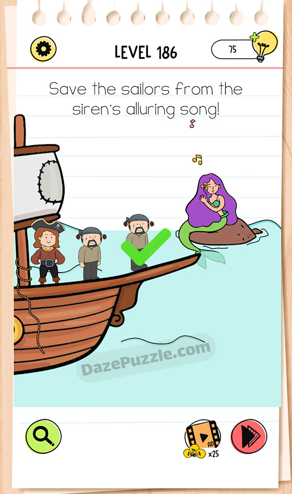 Brain Test All-Star Level 186 Save the sailors from the siren’s ...