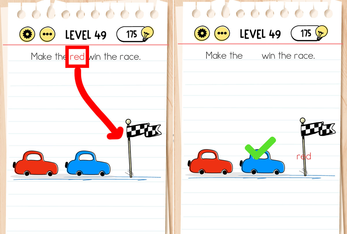 Brain Test Level 49 Make the red win the race